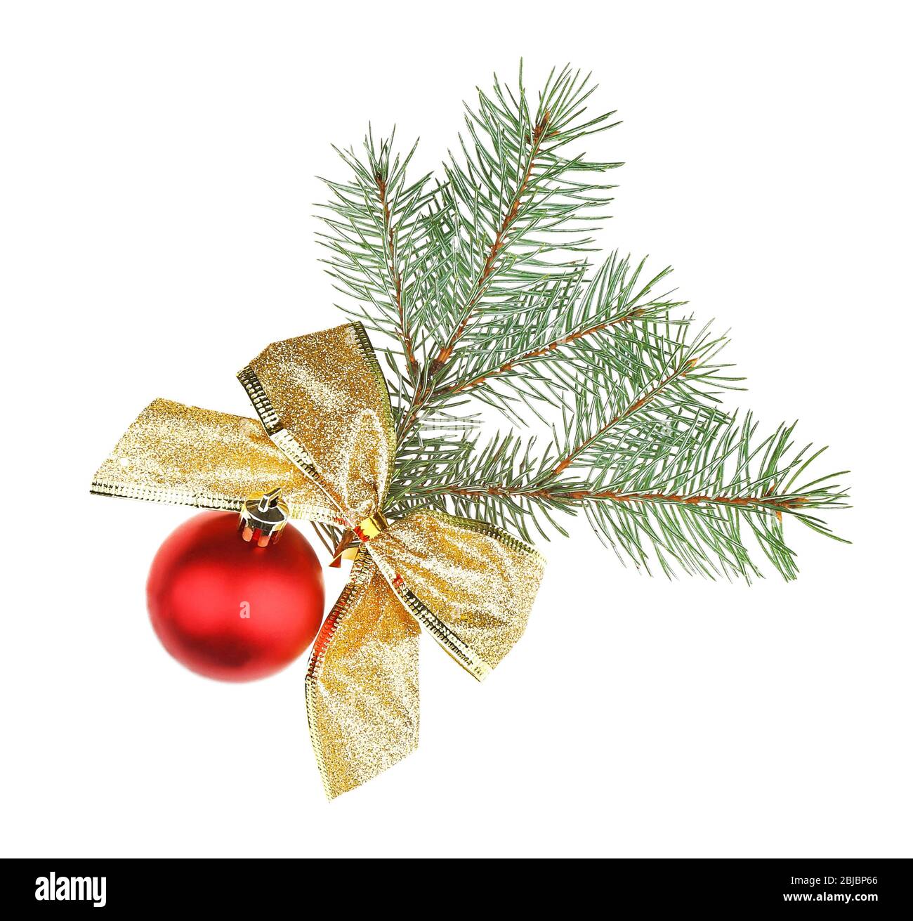 Glass ball, bow and pine-tree branch isolated on white Stock Photo - Alamy