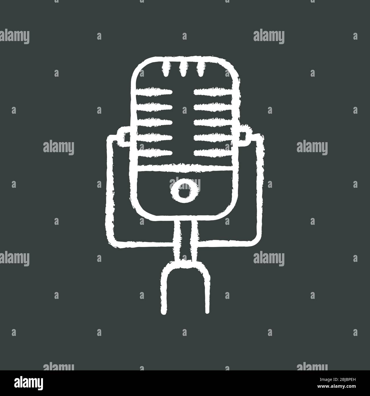 Vintage microphone chalk white icon on black background Stock Vector ...