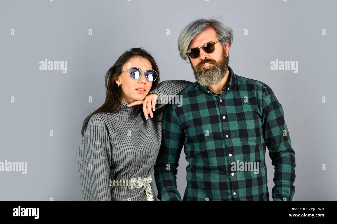 Fashionable couple posing. Street style. Today is a good day. Hipster ...