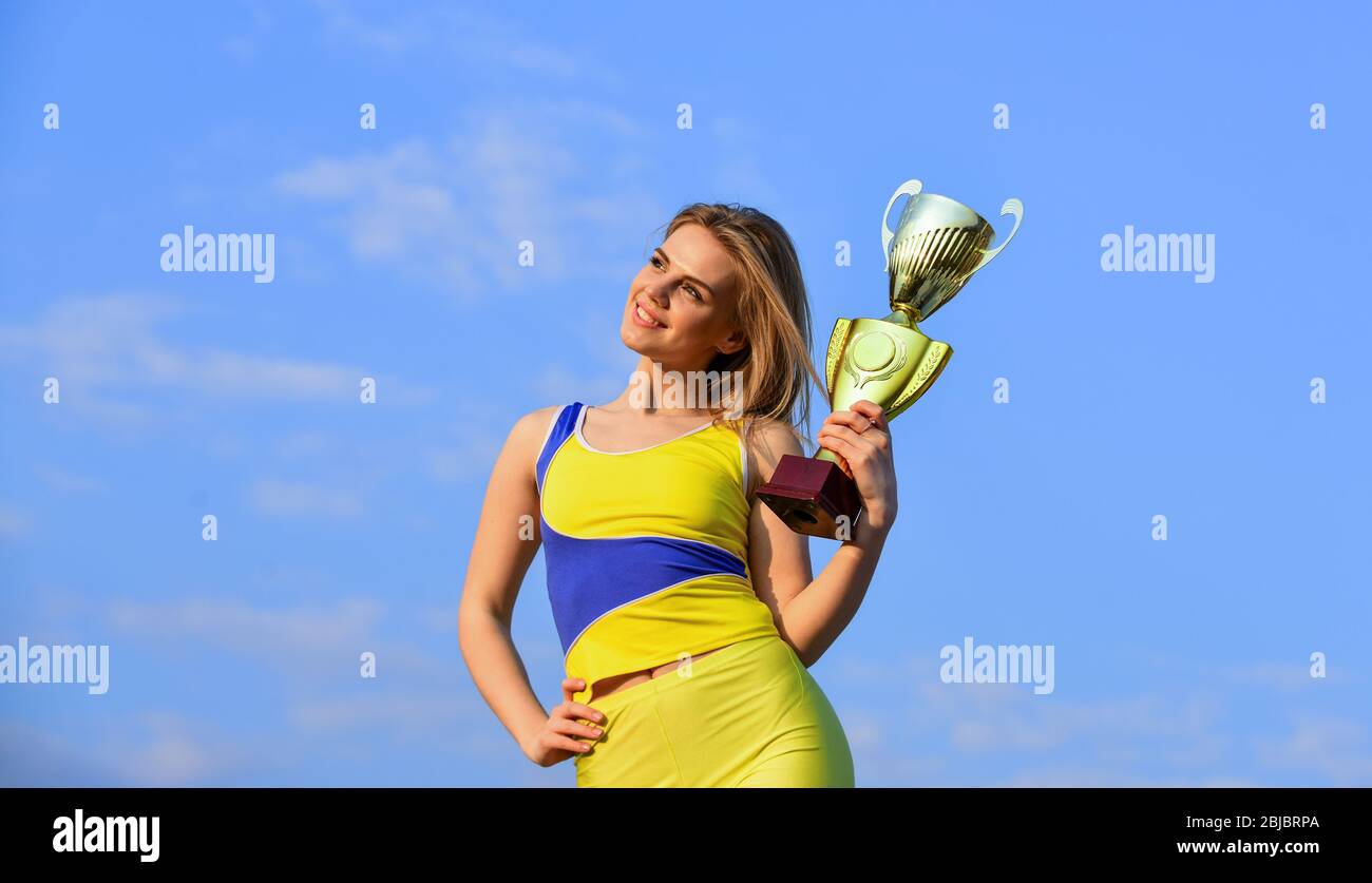 Achievement. Successful athlete. Athletic woman happy leader. Sport ...