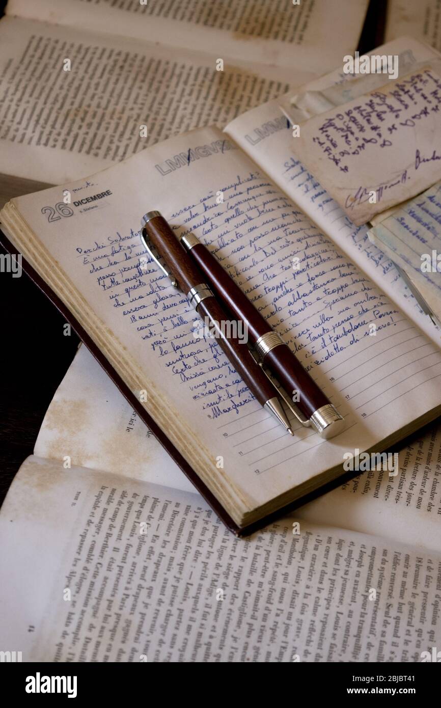 antique handwritten letters and agenda with old books Stock Photo - Alamy