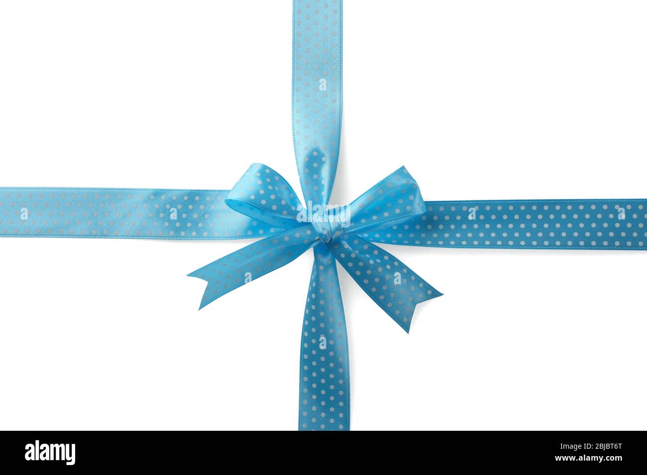 Beautiful blue ribbon with bow on white background Stock Photo - Alamy