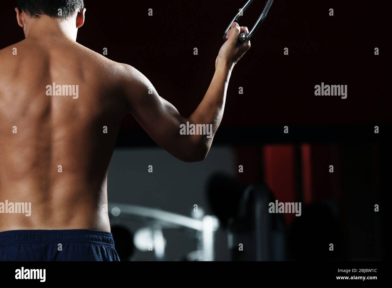 Athletic man training back muscles in gym Stock Photo - Alamy