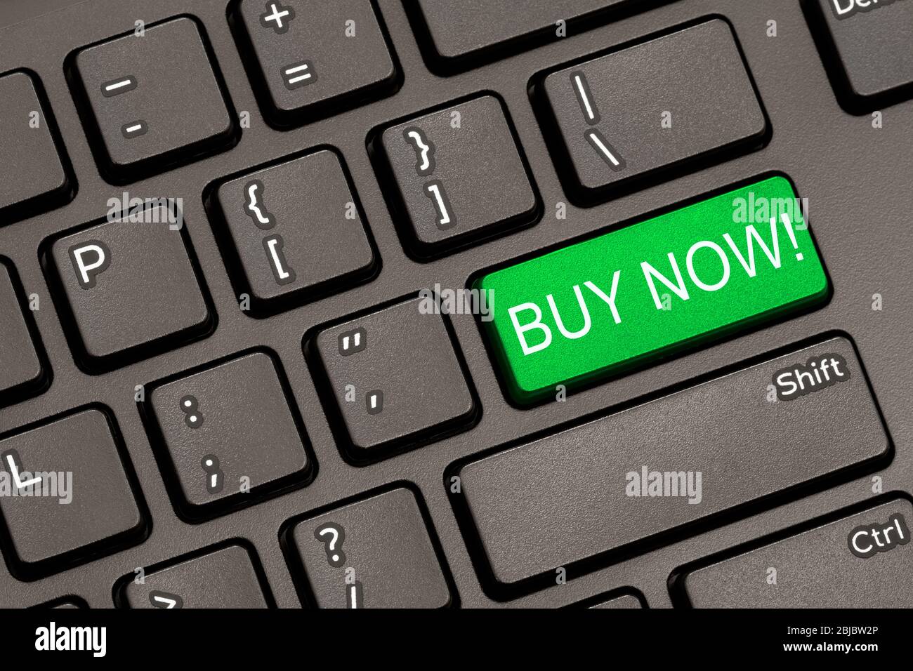 Personal computer keyboard with green key Buy now. Shop online concept ...