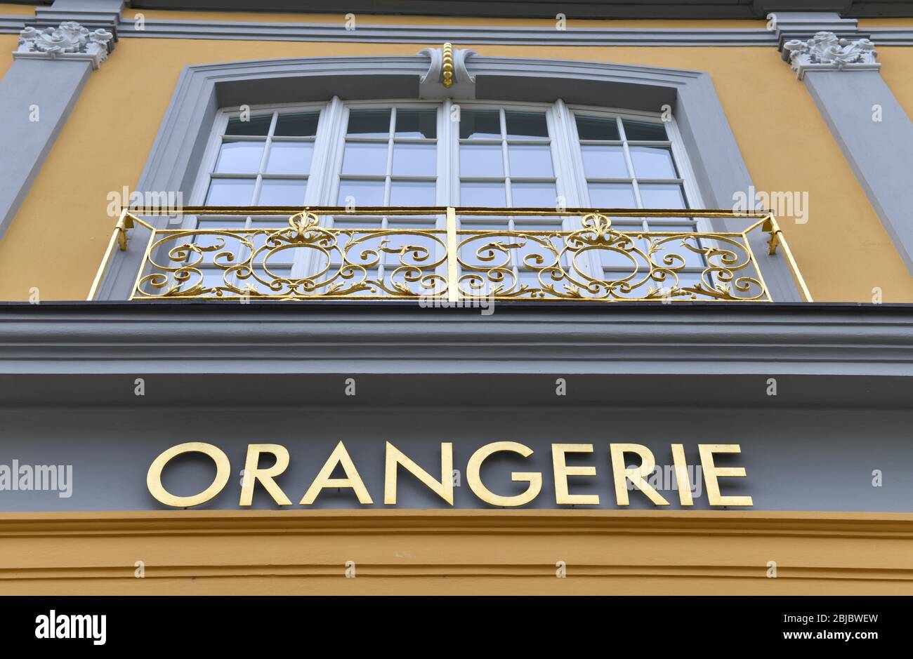 Gera, Germany. 29th Apr, 2020. Orangery stands on the facade of the ...