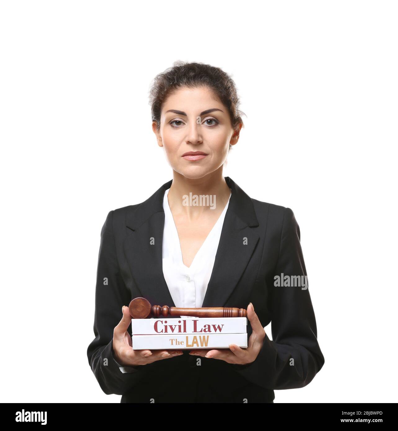 Portrait of successful female judge isolated on white Stock Photo - Alamy