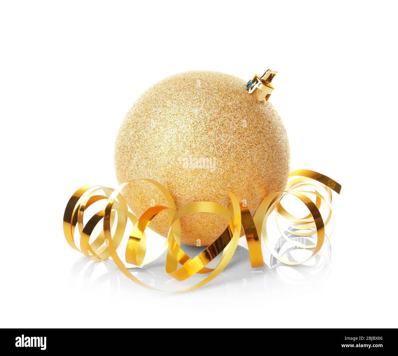 Christmas ball with streamer on white background Stock Photo - Alamy