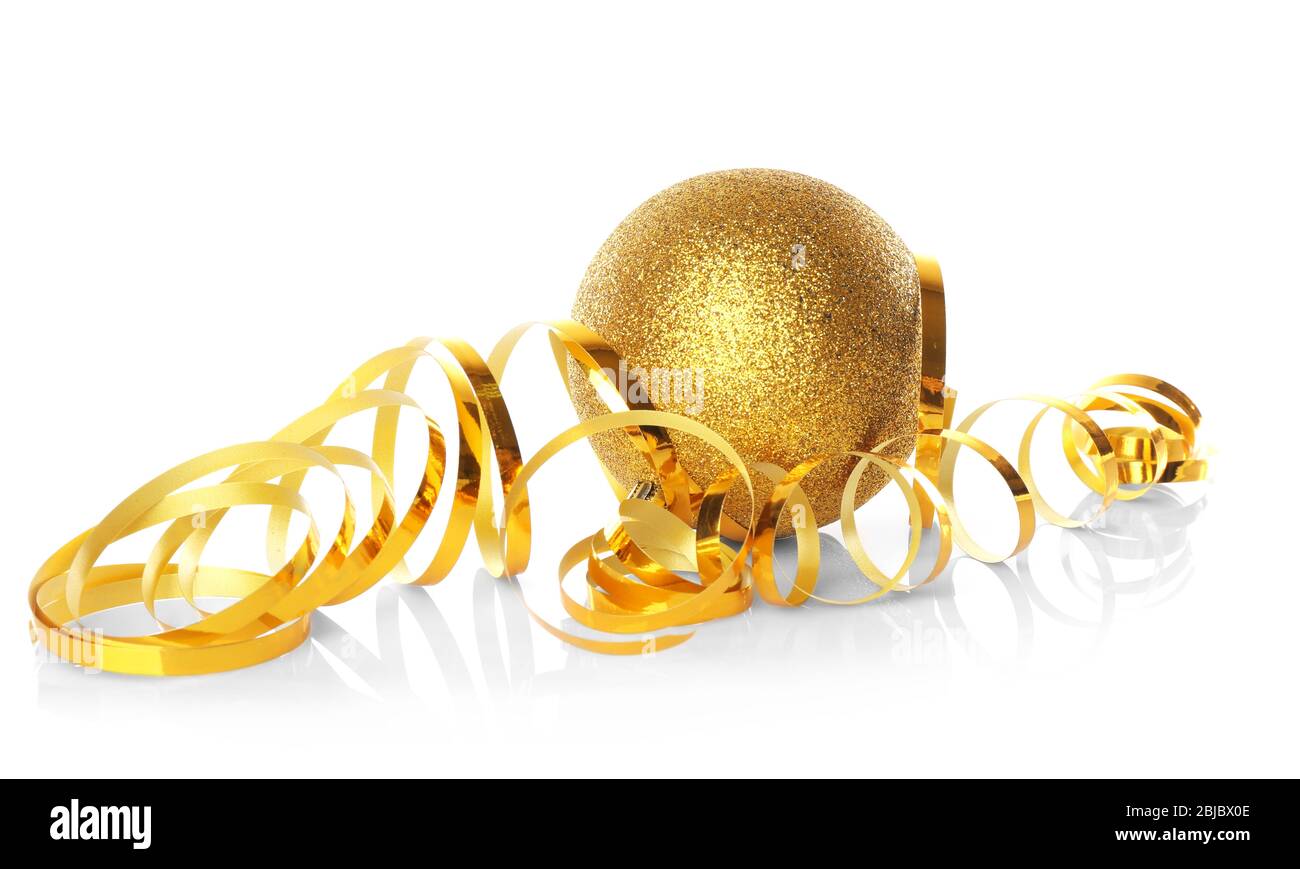 Christmas ball with streamer on white background Stock Photo - Alamy
