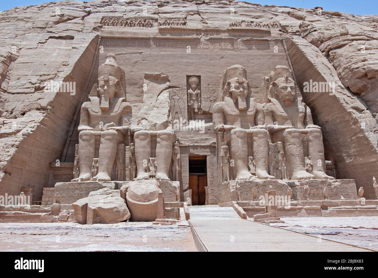 Exterior entrance to ancient egyptian temple of Ramses II in Abu Simbel ...