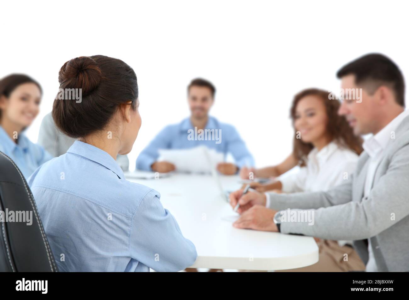 Employees with their CEO at meeting Stock Photo - Alamy