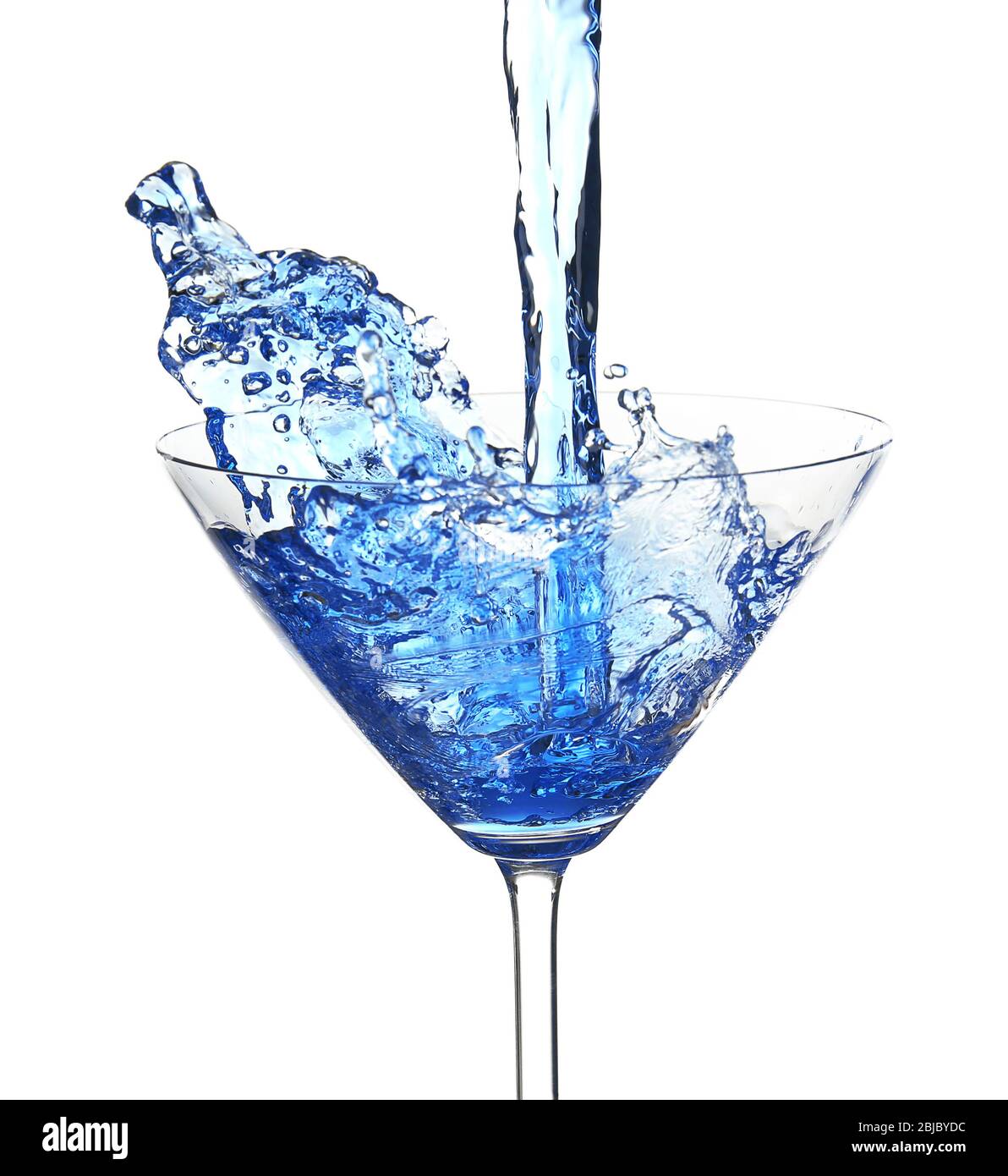Blue cocktail with splash on white background Stock Photo - Alamy