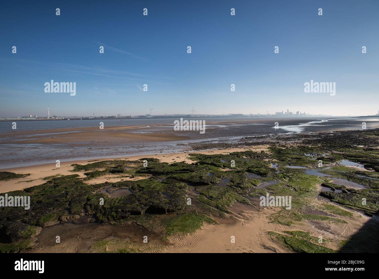 Town of Wallasey, England. Picturesque view of New Brighton beach, with ...