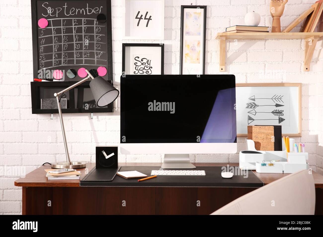 Modern workplace with computer at home Stock Photo - Alamy