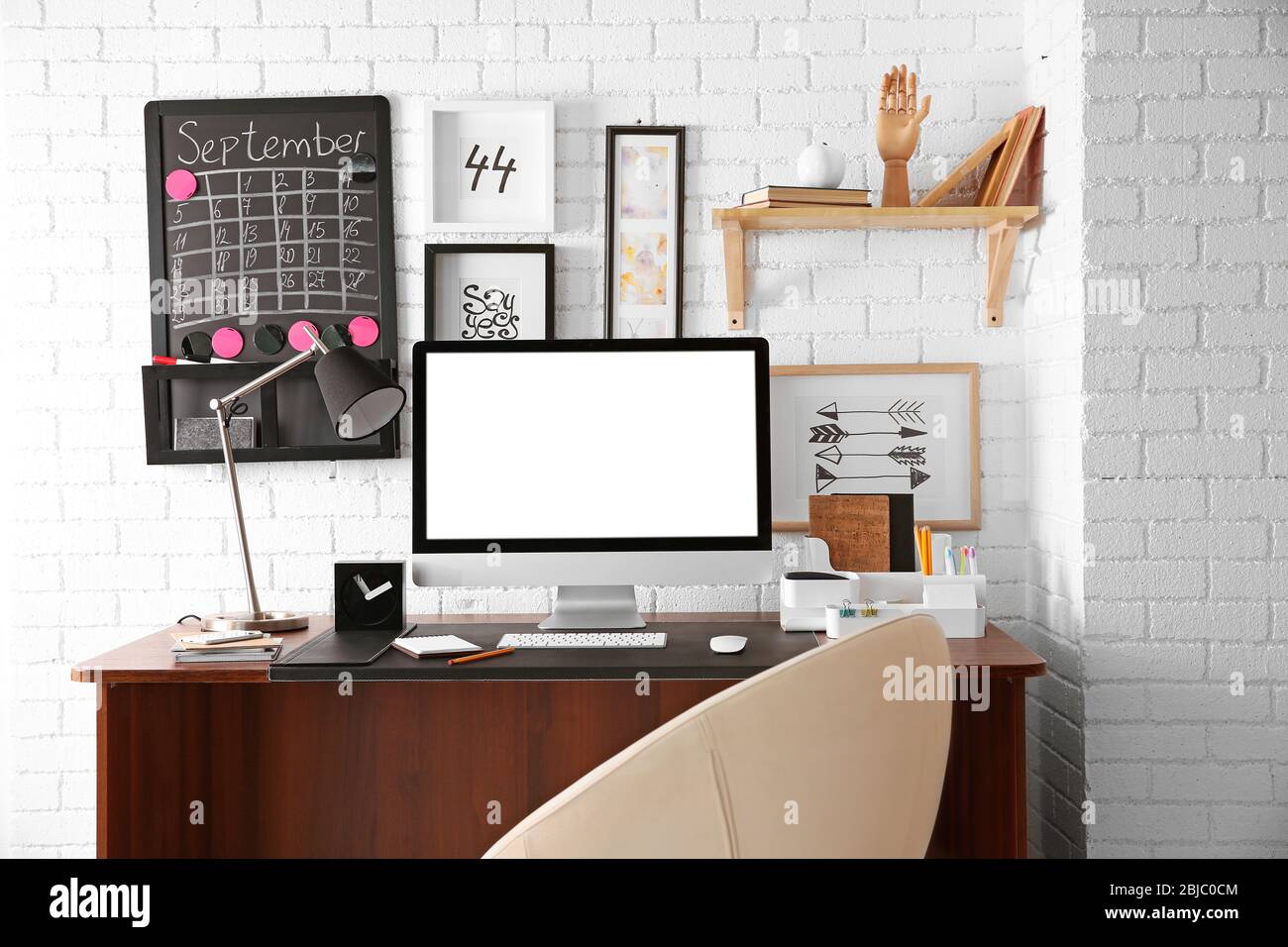 Modern workplace with computer at home Stock Photo - Alamy