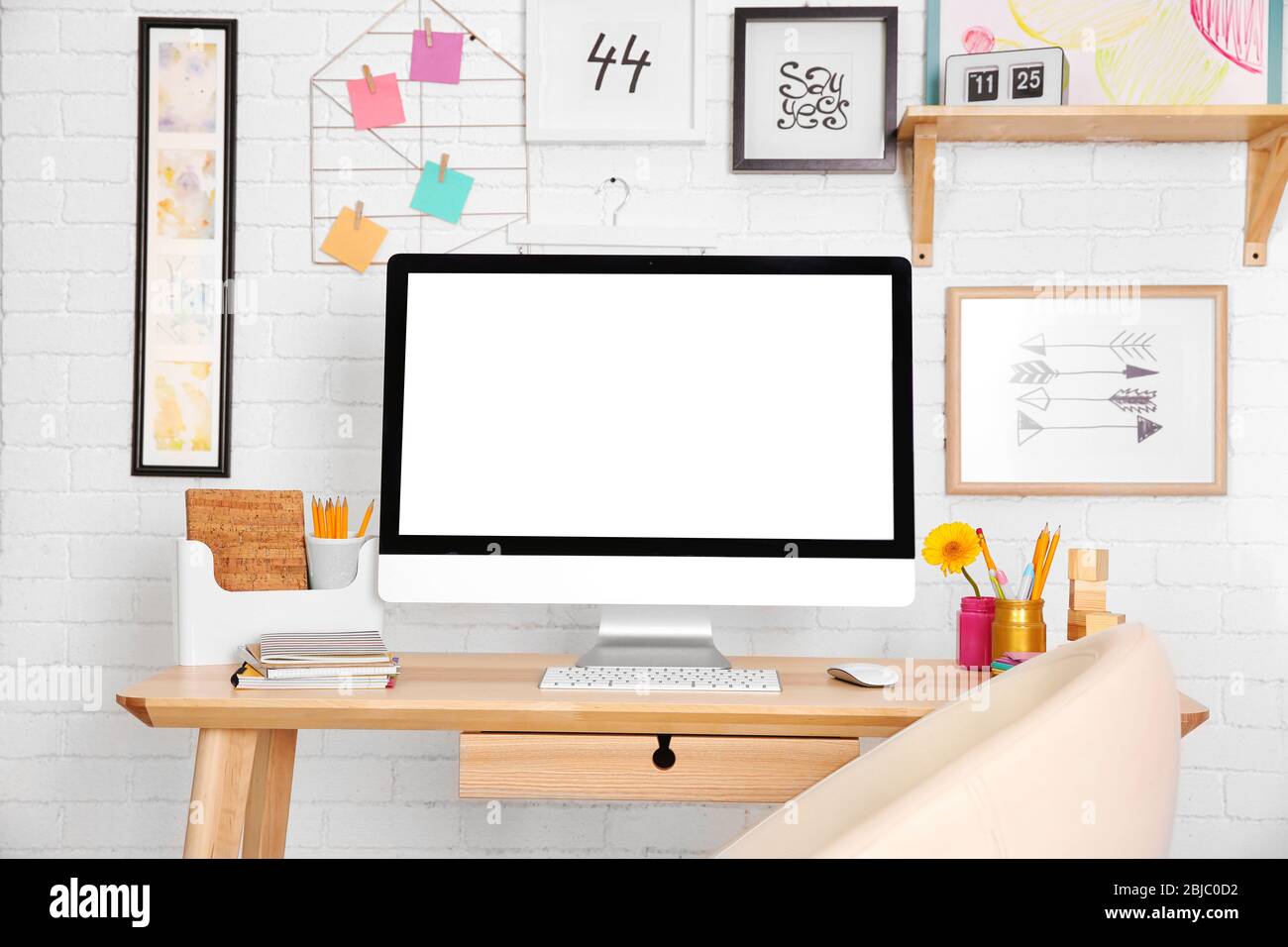 Modern workplace with computer at home Stock Photo - Alamy