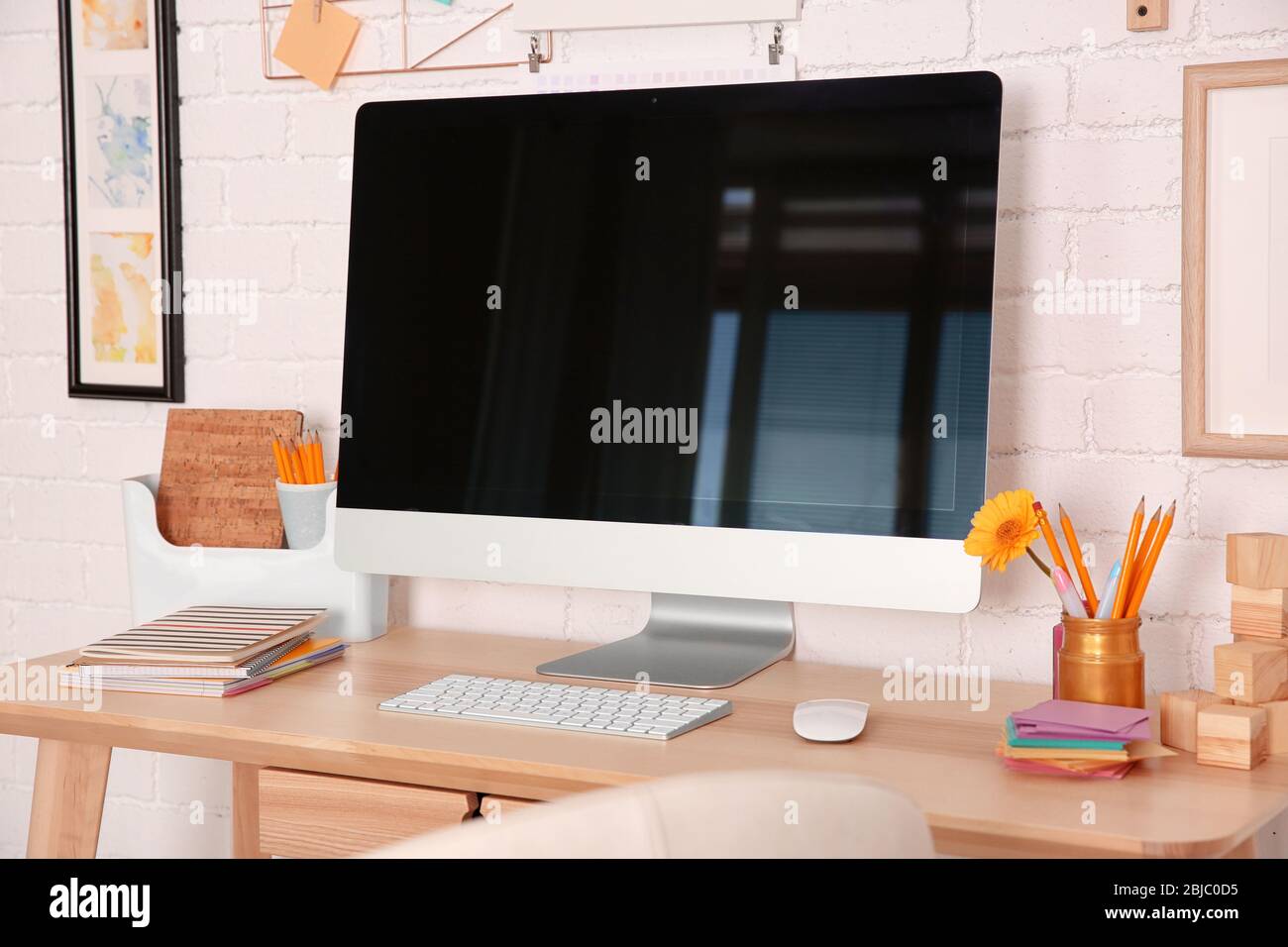 Modern workplace with computer at home Stock Photo - Alamy