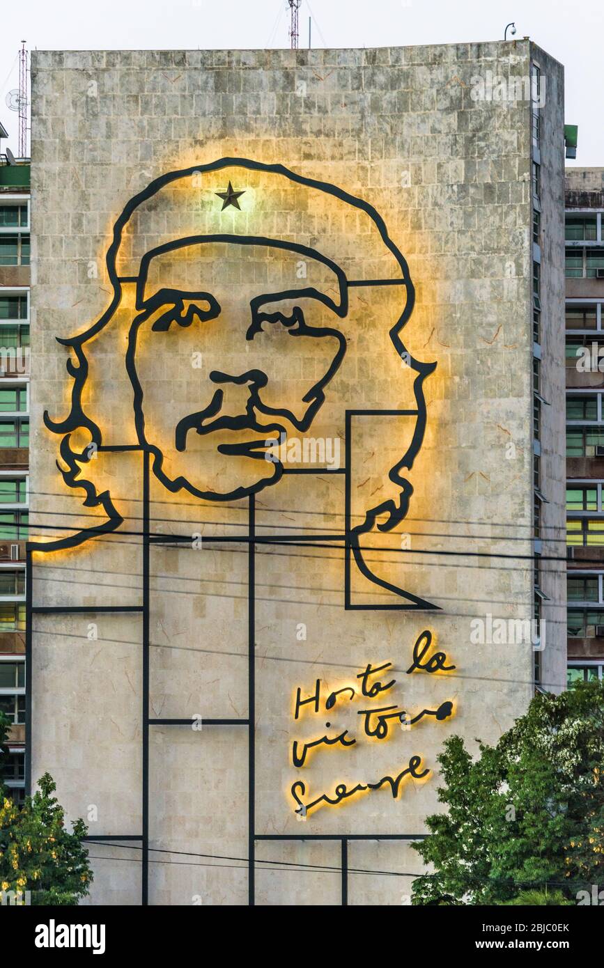 Steel artwork outline of revolutionary Ernesto Che Guevara's face aside ...