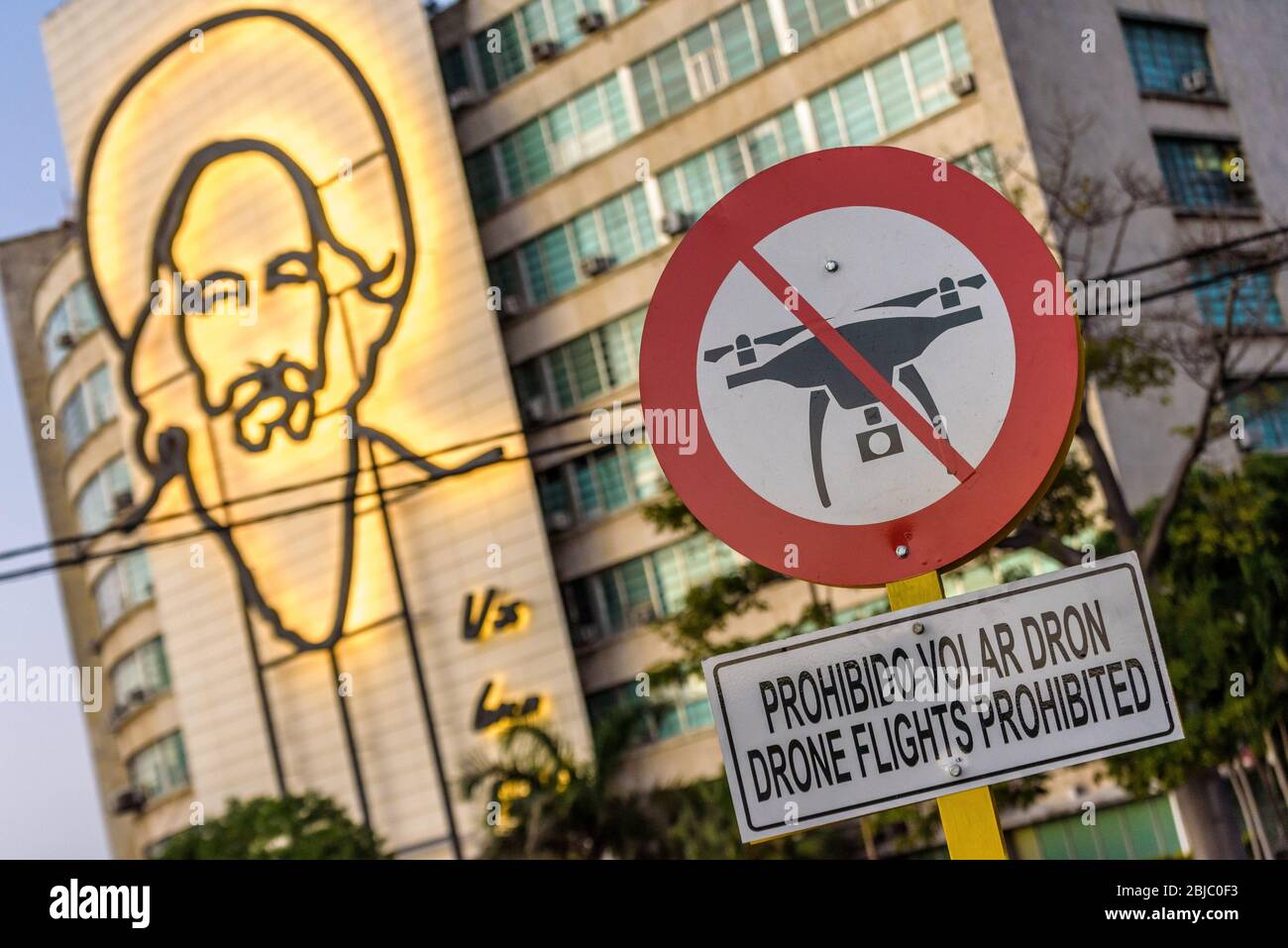 Drone Flight Prohibited Sign in front of the outline of revolutionary ...