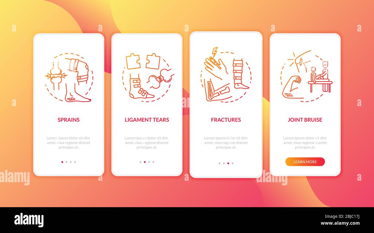 Limb traumatism onboarding mobile app page screen with concepts. Bone ...
