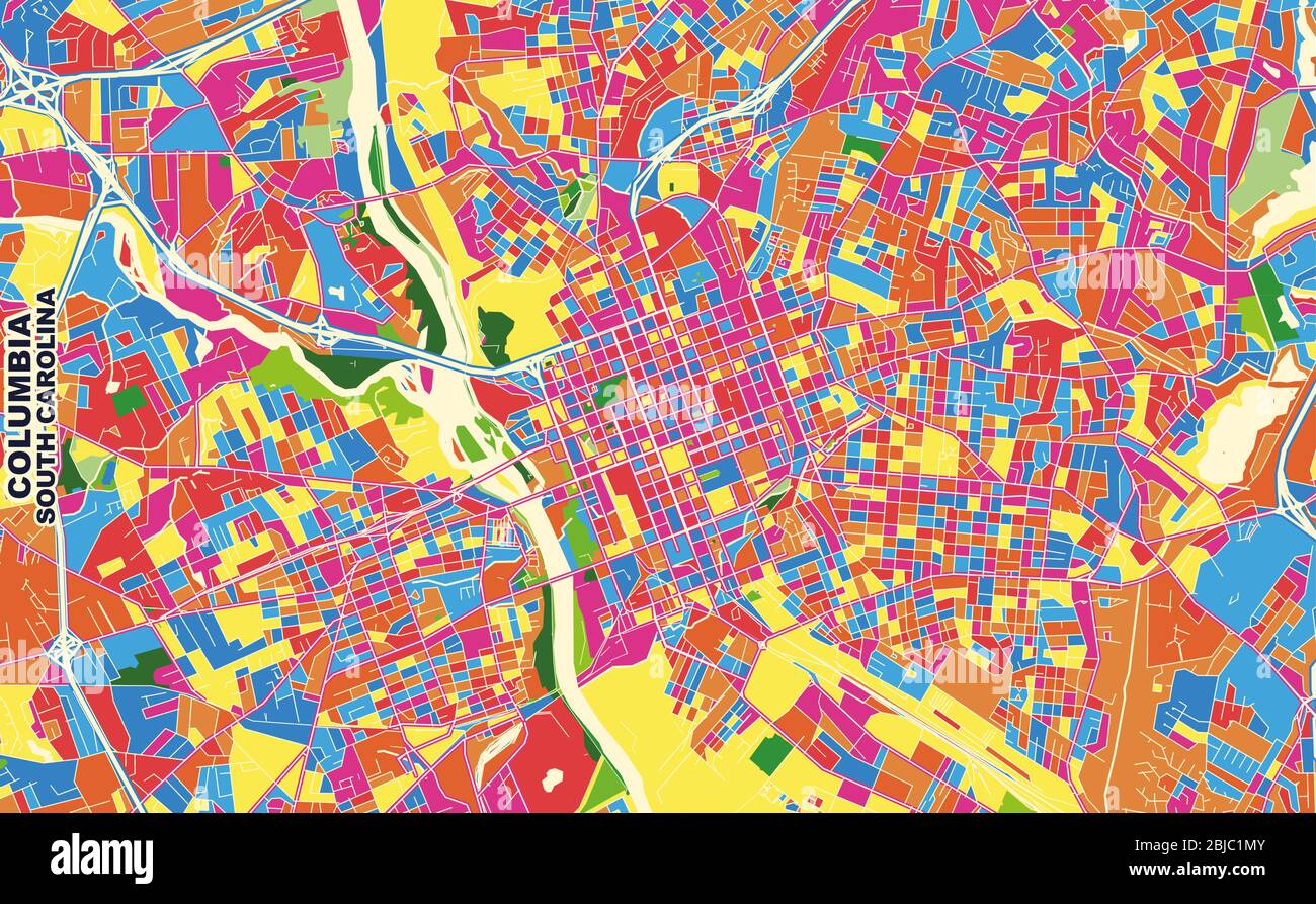 Colorful vector map of Columbia, South Carolina, USA. Art Map template ...