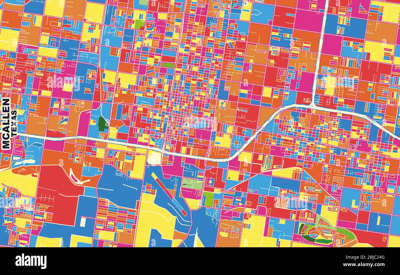 Colorful vector map of McAllen, Texas, USA. Art Map template for ...