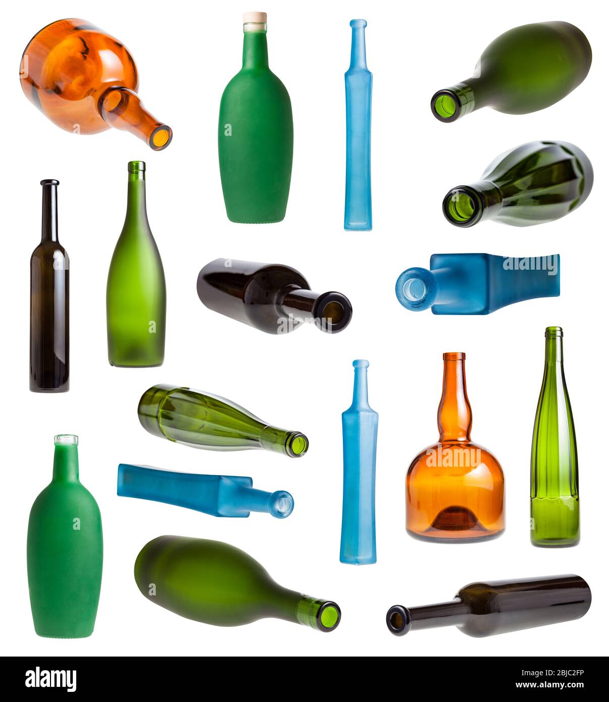 set of various color glass bottles isolated on white background Stock ...