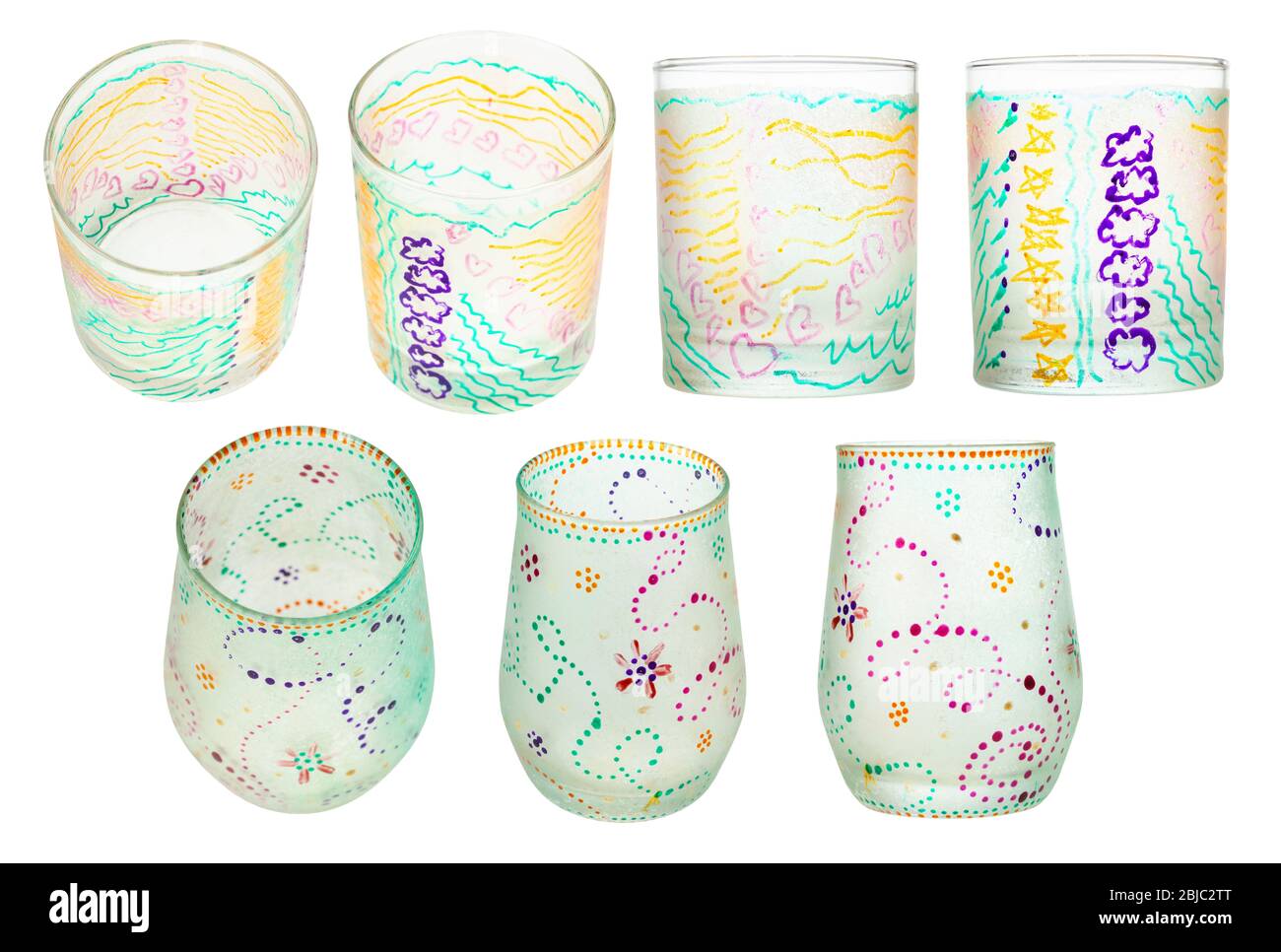 set of handpainted glasses isolated on white background Stock Photo - Alamy
