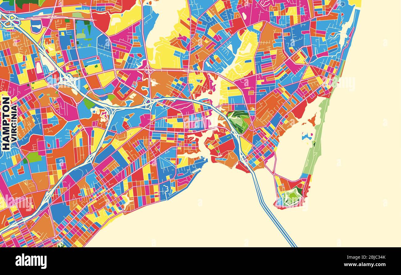 Colorful vector map of Hampton, Virginia, USA. Art Map template for ...