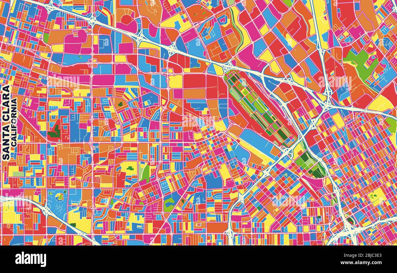 Colorful vector map of Santa Clara, California, USA. Art Map template ...