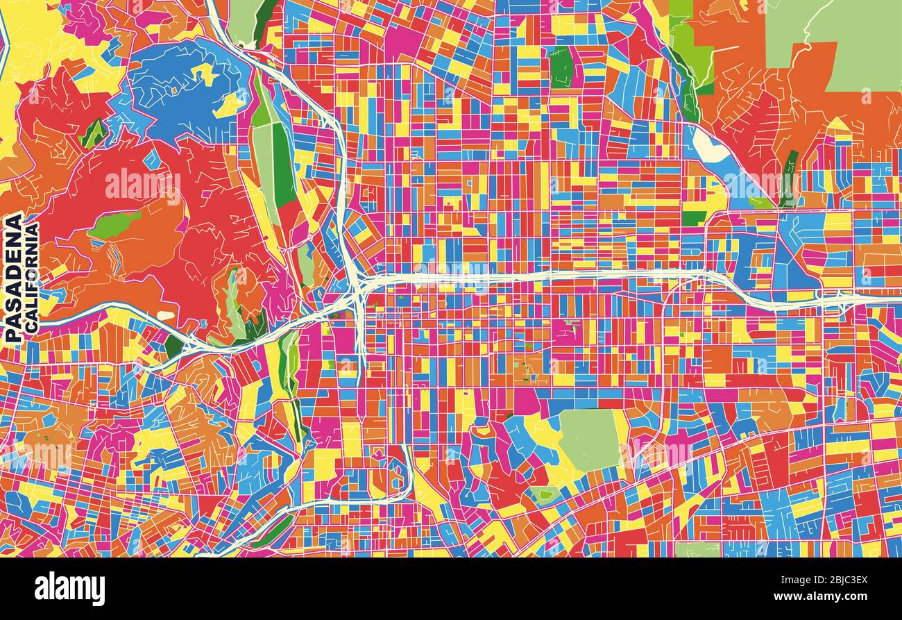 Colorful vector map of Pasadena, California, USA. Art Map template for ...