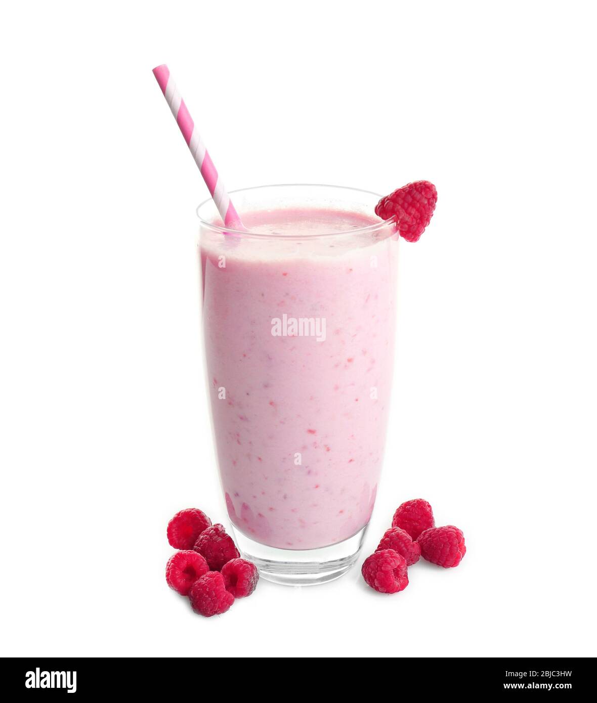 Fresh milkshake with raspberry isolated on white Stock Photo - Alamy