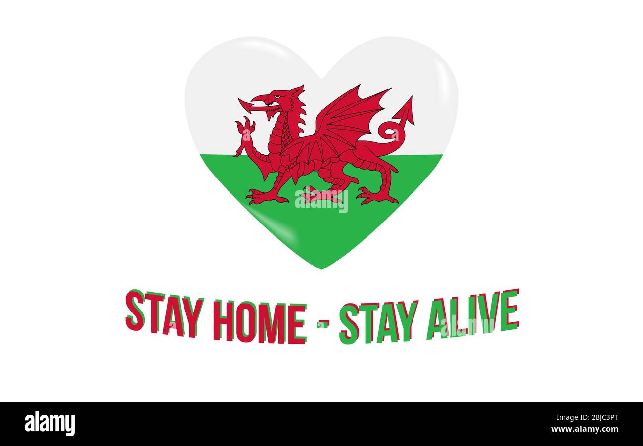 Wales heart and inscription stay home - stay alive, vector image Stock ...