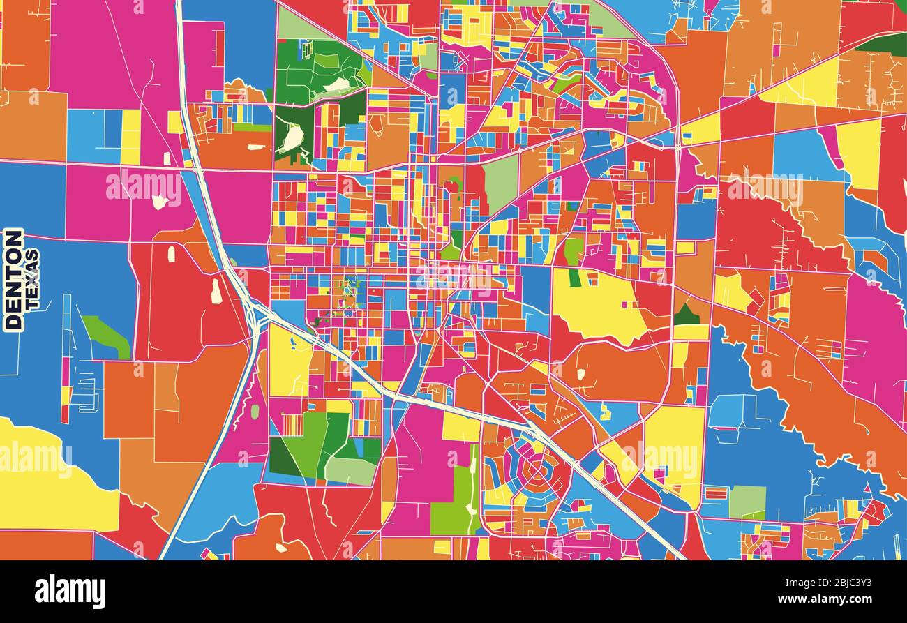 Colorful vector map of Denton, Texas, USA. Art Map template for ...
