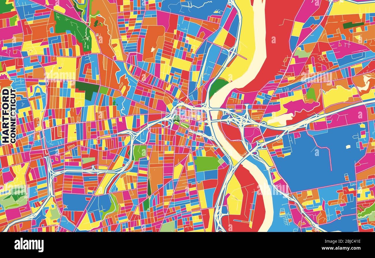 Colorful vector map of Hartford, Connecticut, USA. Art Map template for ...