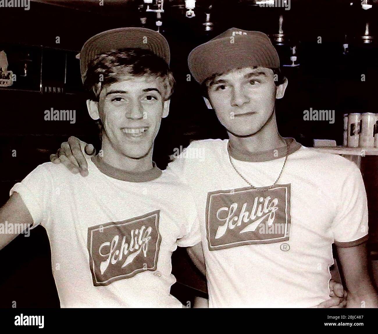 Two young caucasian male staff, Tony Eaves (Tufty)and David Owen (right ...