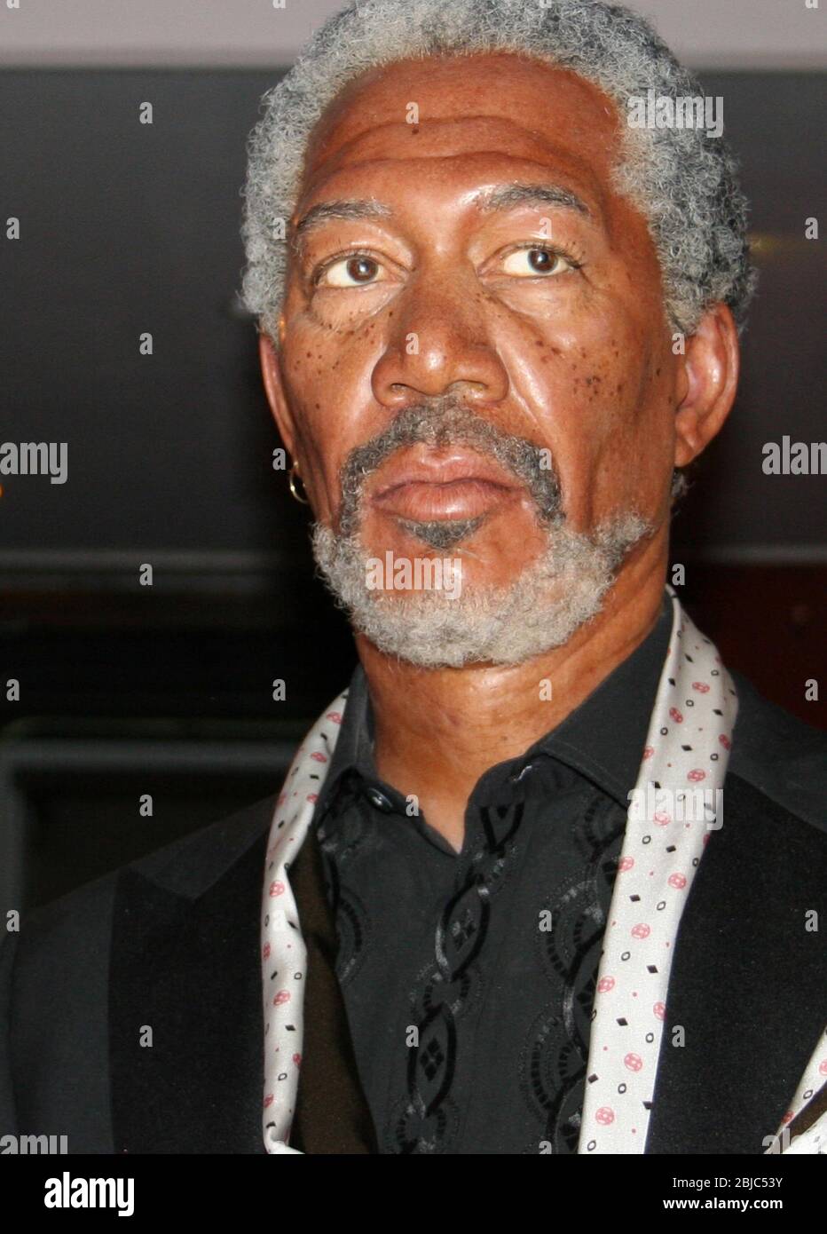 Waxwork model of actor Morgan Freeman Madame Tussauds London England UK ...