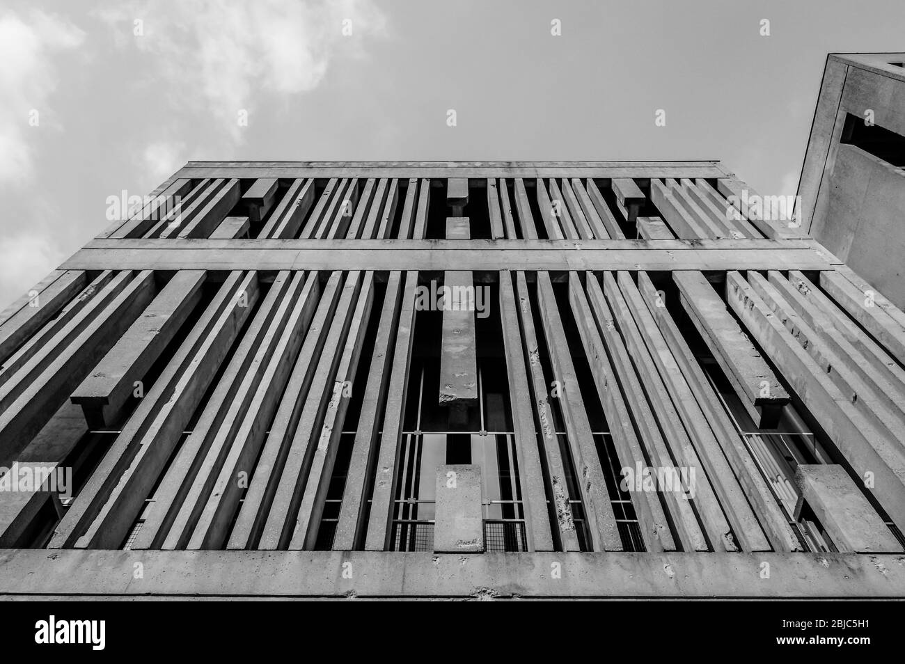 Example of Brutalist Architecture style. Details of brutalist concrete building. Part of the ...