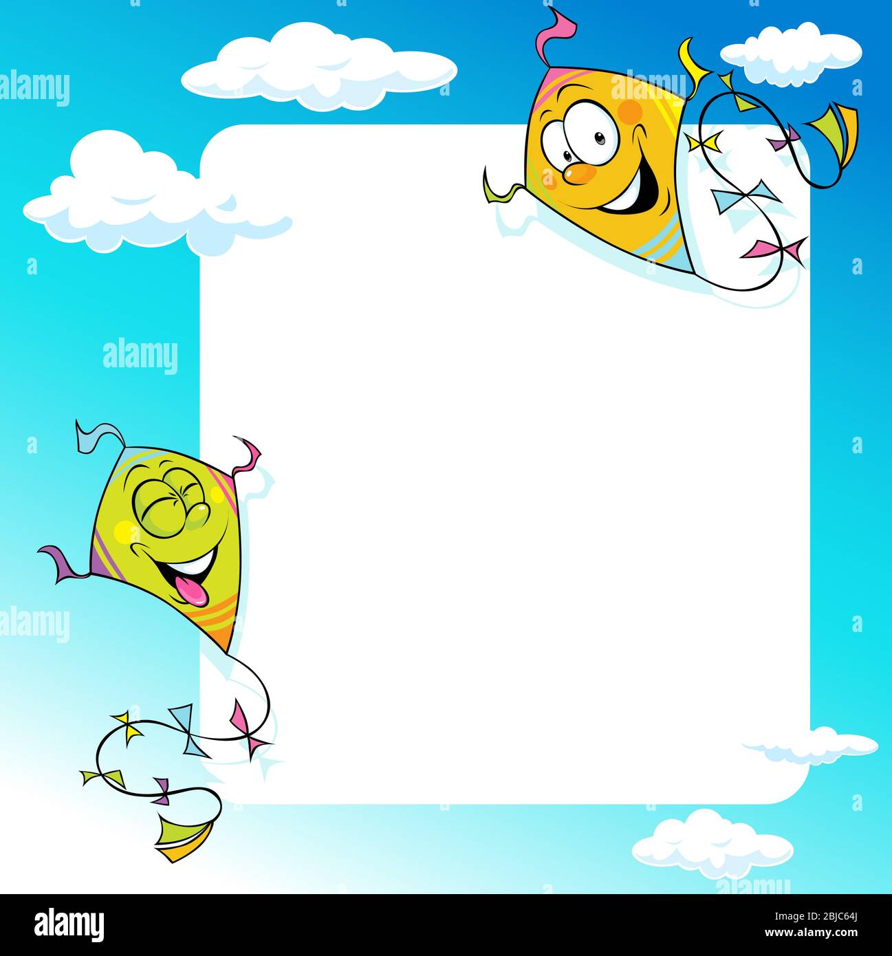 design with two flying kite - vector illustration frame background ...