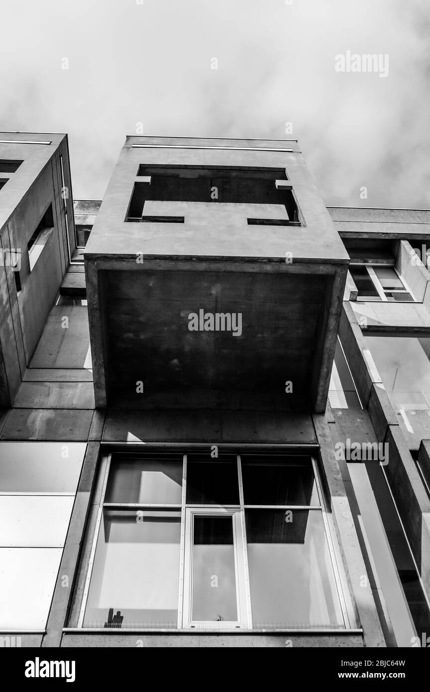 Example of Brutalist Architecture style. Details of brutalist concrete building. Part of the ...