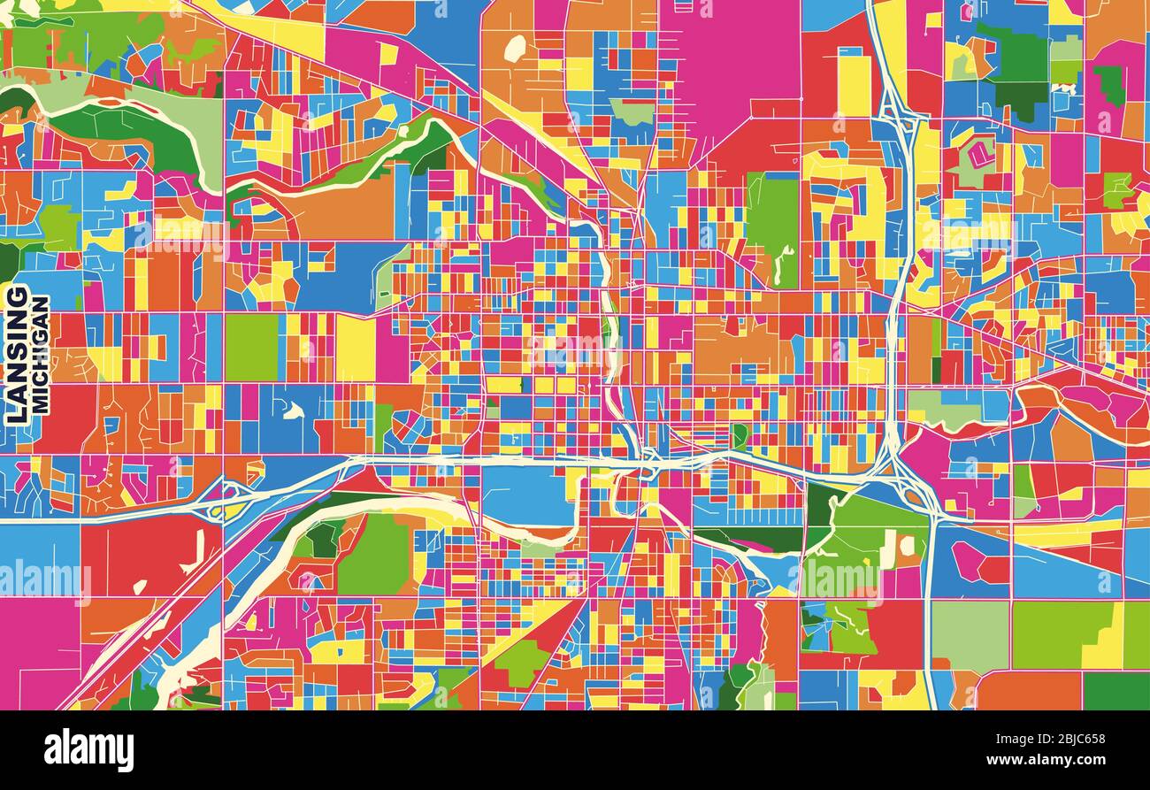 Colorful vector map of Lansing, Michigan, USA. Art Map template for ...