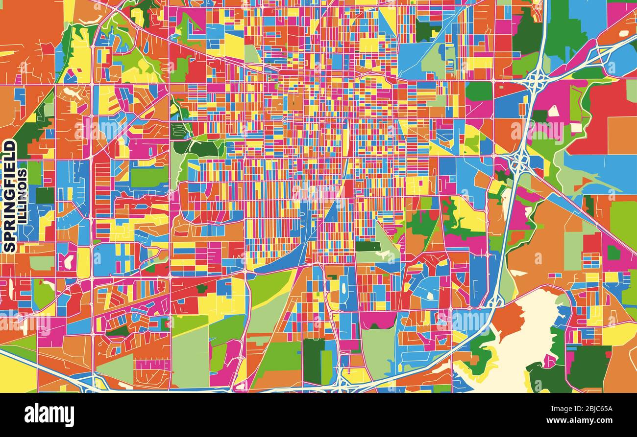 Colorful vector map of Springfield, Illinois, USA. Art Map template for ...