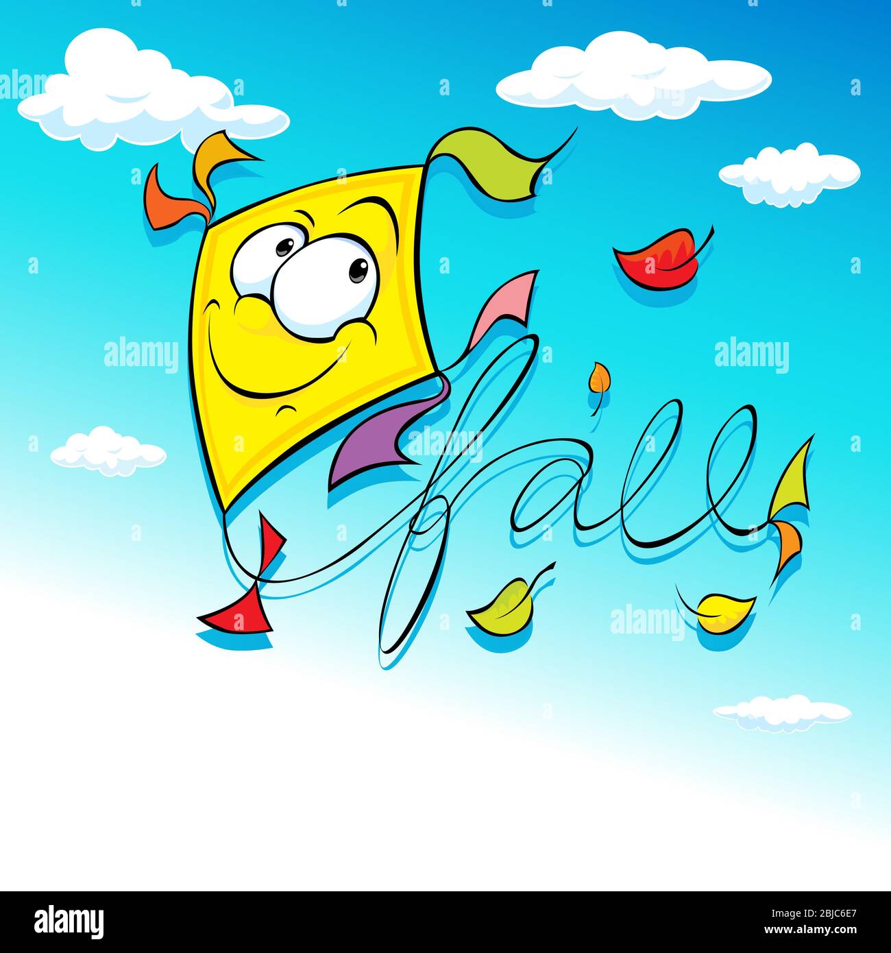 yellow kite flying on blue sky - vector illustration Stock Vector Image ...