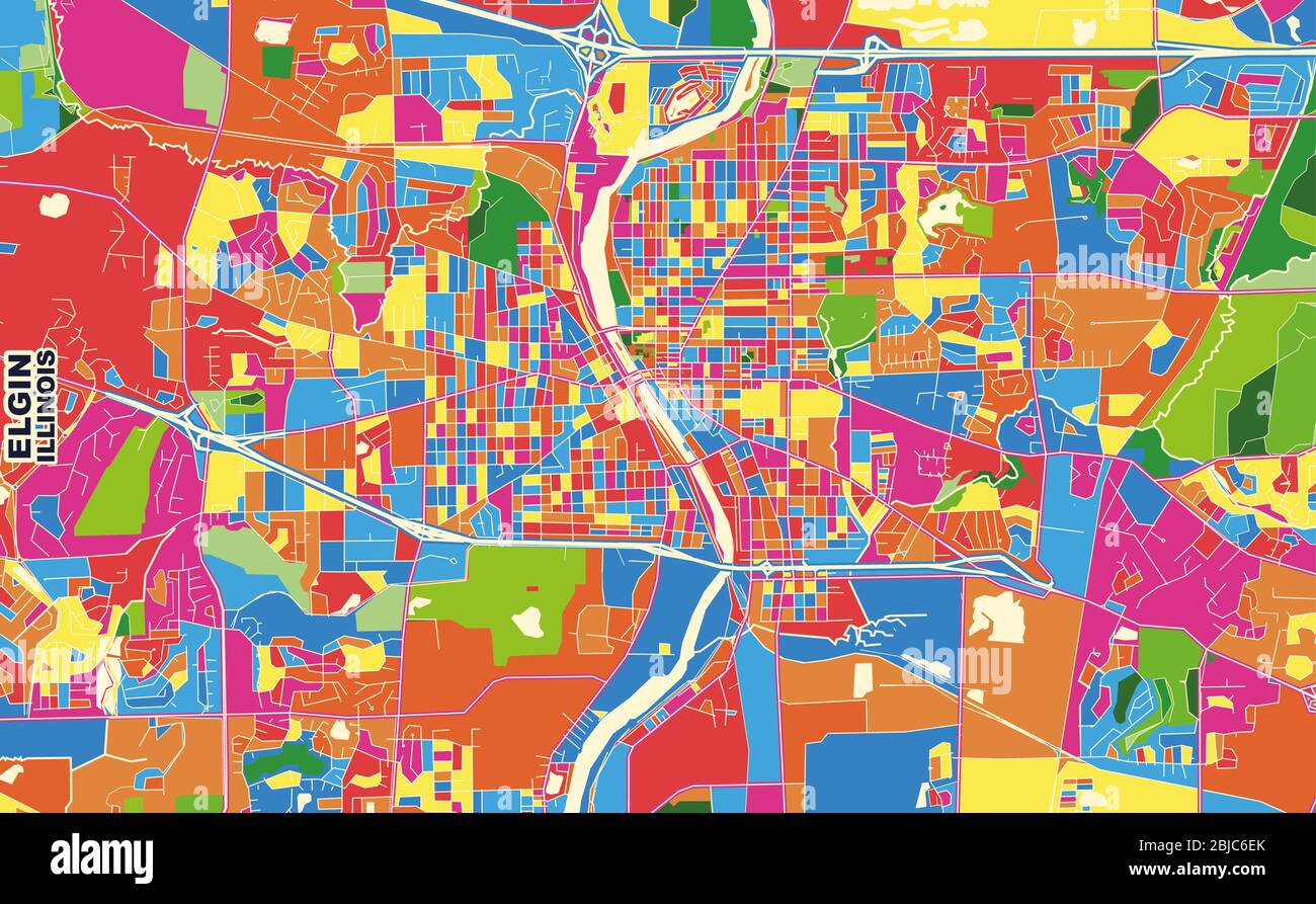 Colorful vector map of Elgin, Illinois, USA. Art Map template for ...