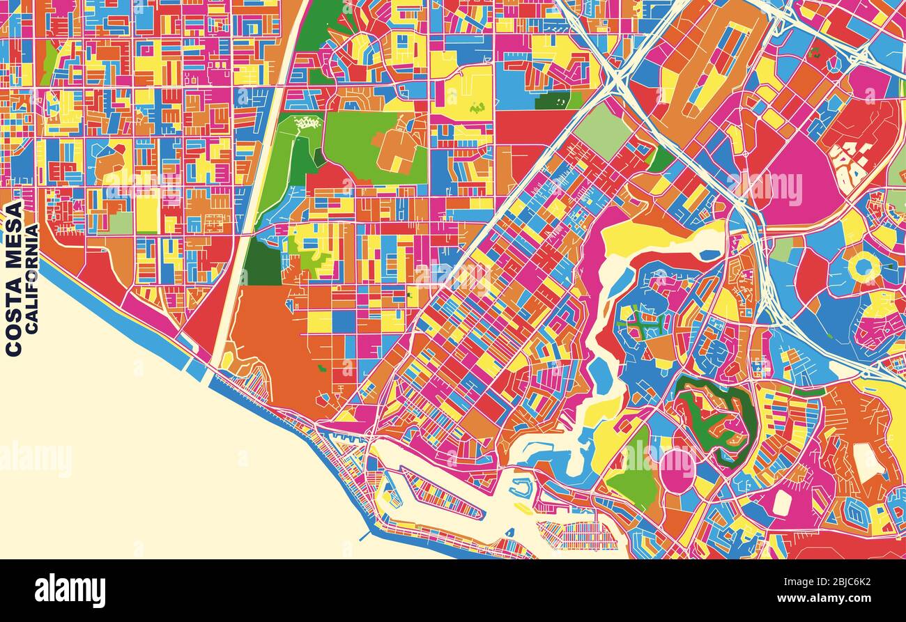 Colorful vector map of Costa Mesa, California, USA. Art Map template ...