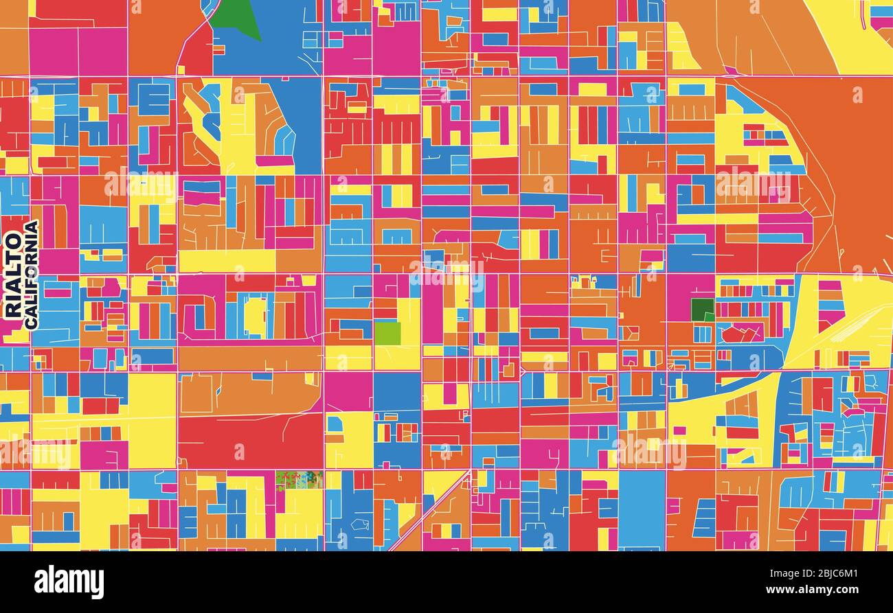 Colorful vector map of Rialto, California, USA. Art Map template for ...