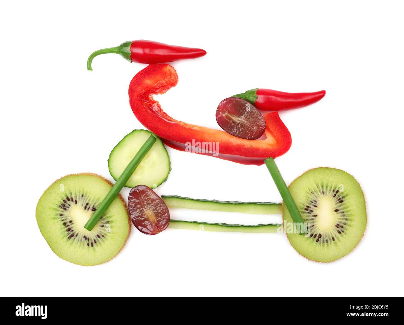 Motorcycle of fruits and vegetables isolated on white Stock Photo - Alamy