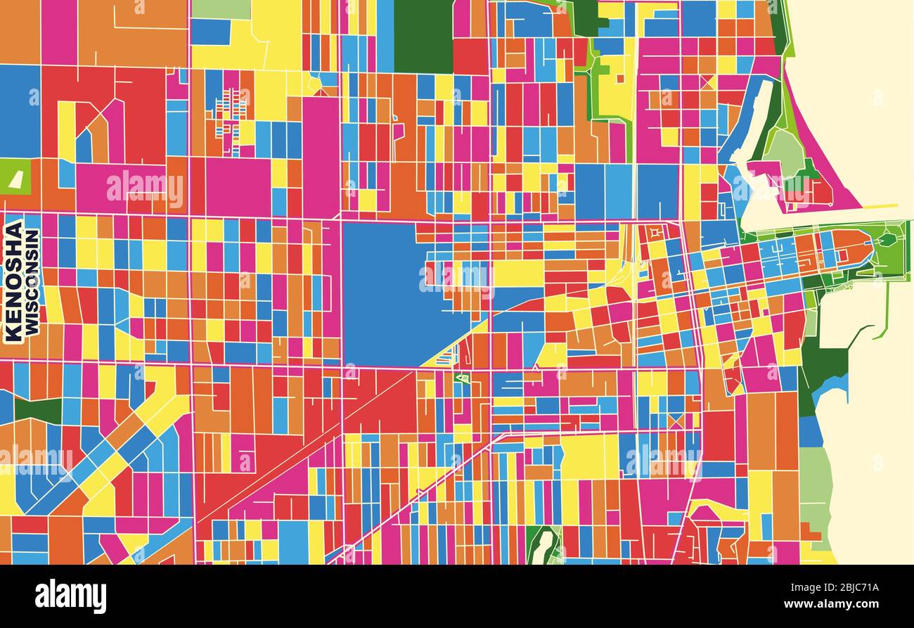 Colorful vector map of Kenosha, Wisconsin, USA. Art Map template for ...