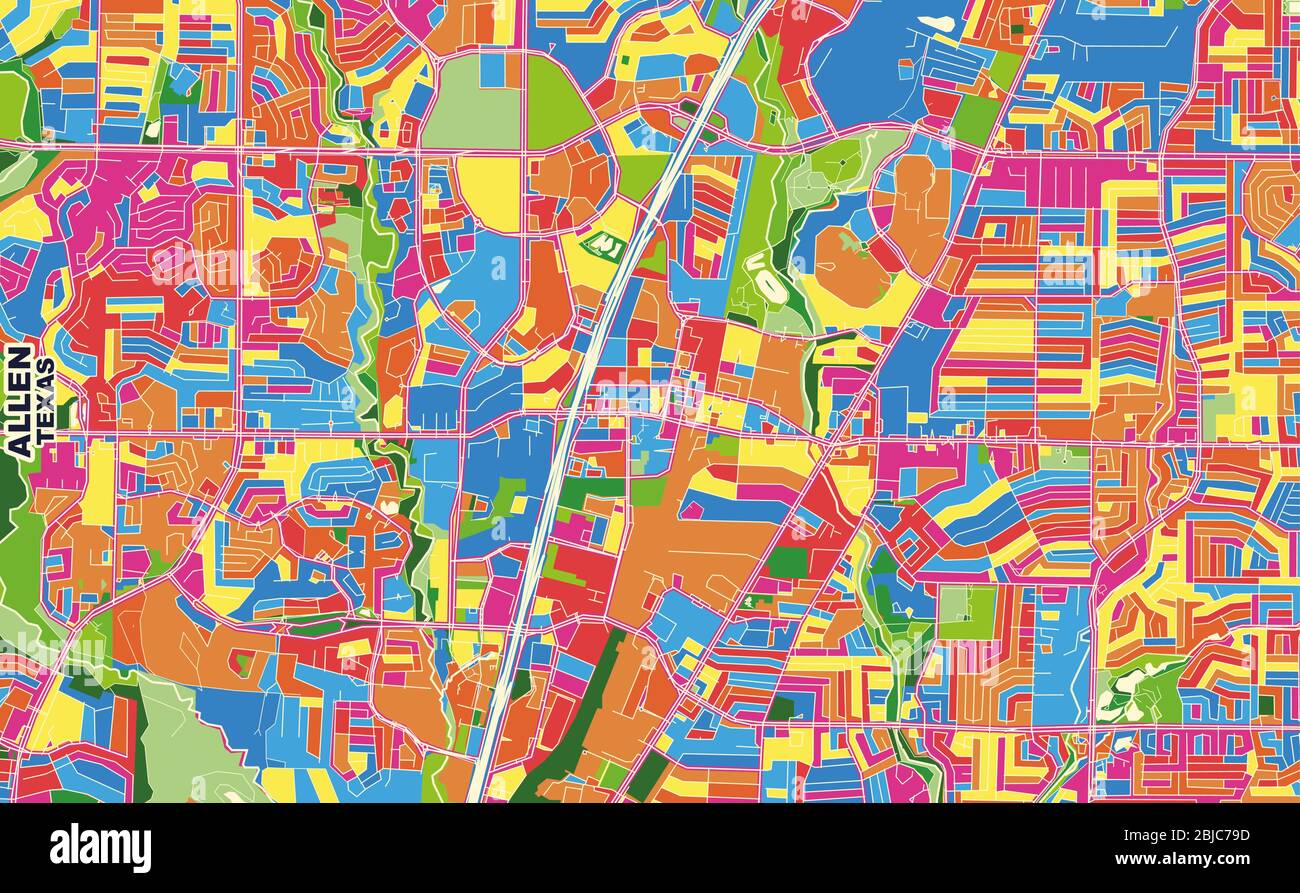Colorful vector map of Allen, Texas, USA. Art Map template for ...