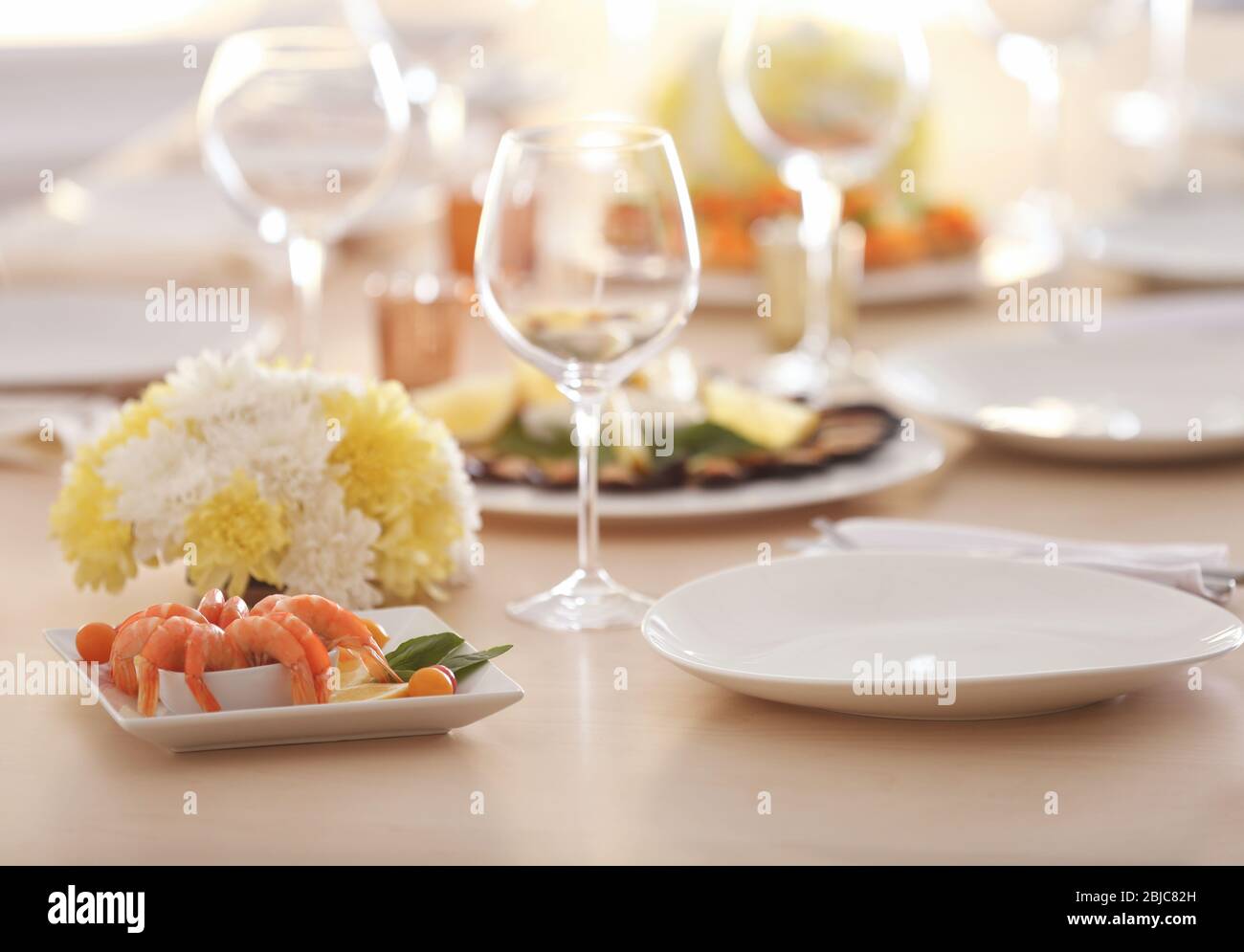 Table setting for holiday buffet, close up view Stock Photo - Alamy