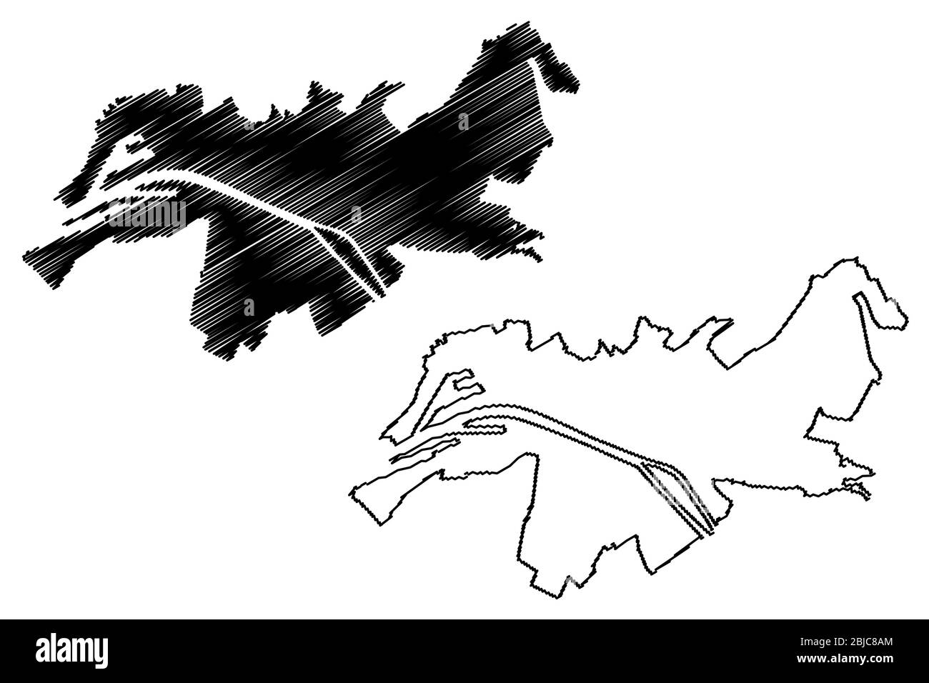 Rouen City (French Republic, France) map vector illustration, scribble ...